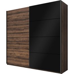 Schwebet&uuml;renschrank Home Affaire "Galaxy Kleiderschrank, W&auml;scheschrank 200, 220 oder 270cm breit", schwarz (monastery eiche, schwarz glas), B:270cm H:210cm T:61cm, FSC-zertifizierter Holzwerkstoff, Schr&auml;nke, Schwebet&uuml;renschrank, INKLUSIVE kompletter Innenausstattung, Metallgriffe und Glasfront