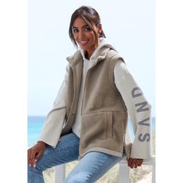 Fleeceweste ELBSAND, Damen, Gr. 36, grau (taupe), Obermaterial: 100% Polyester, unifarben, gerade h&uuml;ftlang, Westen Fleeceweste, mit seitlichen Rei&szlig;verschl&uuml;ssen und hohem Kragen, Topseller