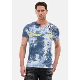 Cipo & Baxx T-Shirt CIPO & BAXX, Herren, Gr. M, blau, Jersey, Obermaterial: 95% Baumwolle, 5% Elasthan, bedruckt, regular fit normal, V-Ausschnitt, Shirts T-Shirt