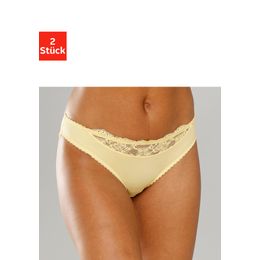Slip Nuance, Damen, Gr. 40/42, 2 Stk., 2xzitrone, Microfaser, Obermaterial: 85% Polyamid, 15% Elasthan, k&ouml;rpernah, Unterhosen Slip, mit Spitzeneinsatz vorne