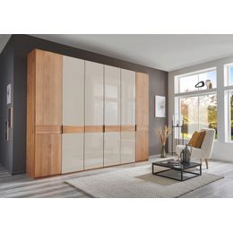 Kleiderschrank Wiemann "Cardiff, Massivholzt&uuml;ren in Kombination mit Glas- oder Spiegelt&uuml;ren", beige (glas champagner), B:295,2cm H:216cm T:58cm, Floatglas, Hartfaserplatte, Holzwerkstoff, Massivholz, Schr&auml;nke, Kleiderschrank, hochwertiges Design in langlebiger Qualit&auml;t, viel Stauraum