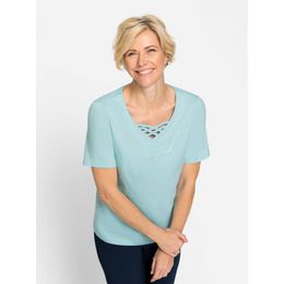 Kurzarmshirt CLASSIC "Shirt", Damen, Gr. 42, gr&uuml;n (mint), 50% Baumwolle, 50% Modal, unifarben, V-Ausschnitt, Shirts Kurzarmshirt