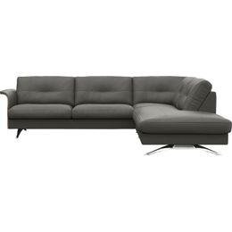 Ecksofa FLEXLUX "Glow, super bequem durch hochwertigem Sitzaufbau mit Federkern, L-Form", grau (warm mineral grau), B:268cm H:81cm T:224cm, 100% Echteder, Sofas, Ecksofa, Skandinavisches Design, In hochwertiger Verarbeitung