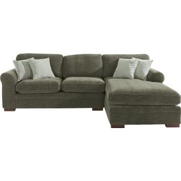 Ecksofa Home Affaire "Broughton L-Form", gr&uuml;n, B:279cm H:92cm T:178cm, 100% Polyester, Sofas, Ecksofa, weicher Sitzkomfort, incl. 4 Zierkissen, Keder