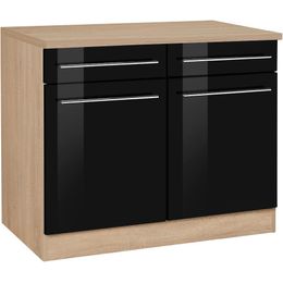 Unterschrank KOCHSTATION "KS-Eton", schwarz (schwarz hochglanz), B:100cm H:85cm T:60cm, Schr&auml;nke, Unterschrank, Breite 100 cm