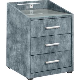 Nachtkonsole ED EXCITING DESIGN "Moon", blau (blau, infinity 12 smoke blau), B:47cm H:61cm T:46cm, Sideboards, Nachtkonsole, mit LED-Beleuchtung und USB-Anschluss & USB-C-Anschluss