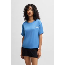 Rundhalsshirt HUGO UNDERWEAR "UNITE_T-SHIRT", Damen, Gr. L, light, pastel blau 450, Single Jersey, Obermaterial: 93% Viskose, 7% Elasthan, relaxed fit h&uuml;ftlang, Rundhals, eingesetzt abgestepptes B&uuml;ndchen, Shirts Rundhalsshirt, mit Logo-Print