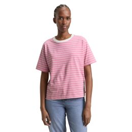 T-Shirt Tom Tailor Denim, Damen, Gr. L, soft blush irregular stripes, Single Jersey, Obermaterial: 100% Baumwolle, gestreift, regular fit normal, Rundhals, gerader Abschluss, Shirts T-Shirt, mit Streifen Muster