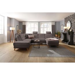 Wohnlandschaft Home Affaire "Westerland U-Form", braun (espresso), B:303cm H:90cm T:213cm, 98% Polyester 2% Polyamid, Sofas, Wohnlandschaft, Federkern, wahlweise Bettfunktion, Stauraum und Armlehn-Verstellung