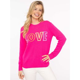 Kaschmirpullover Zwillingsherz "LOVE" wording", Damen, Gr. M, rosa (neonpink), Strick, Obermaterial: 100% Kaschmir, bequem h&uuml;ftbedeckend, Rundhals, gerader Abschluss, Pullover Kaschmirpullover, Rundhals, mit LOVE Aufschrift in Neonfarbe