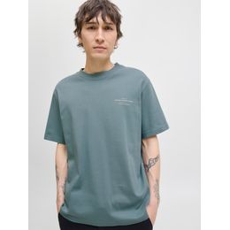 Jack & Jones Rundhalsshirt JACK & JONES "JPRBLACHAD BRANDING SS CREW NECK TEE SN", Herren, Gr. XS, blau (goblin blau), Jersey, Obermaterial: 95% Baumwolle, 5% Elasthan, bedruckt, relaxed fit normal, Rundhals, Shirts Rundhalsshirt