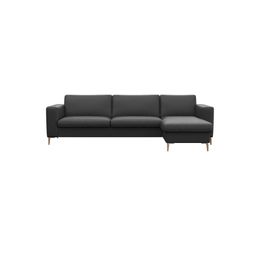 Ecksofa FLEXLUX "Fiore, super Sitzkomfort durch Kaltschaum im Sitz, L-Form", schwarz (deep schwarz), B:262cm H:85cm T:92cm, 100% Echteder, Sofas, Ecksofa, breite Armlehnen, Kaltschaum, F&uuml;&szlig;e Alu+ Eiche