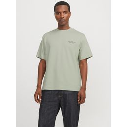 Jack & Jones Rundhalsshirt JACK & JONES "JPRBLACHAD BRANDING SS CREW NECK TEE SN", Herren, Gr. M, blau (aqua gray), Jersey, Obermaterial: 95% Baumwolle, 5% Elasthan, unifarben, relaxed fit normal, Rundhals, Shirts Rundhalsshirt