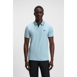 Poloshirt BOSS Green "Paul", Herren, Gr. M, blau (light, pastel blau455), Jersey, Obermaterial: 92% Baumwolle, 8% Elasthan, slim fit, hoch geschlossener Ausschnitt, eingesetzt B&uuml;ndchen kontrastfarben, Shirts Poloshirt, mit Polokragen