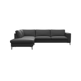 Ecksofa FLEXLUX "Fiore, L-Form, bequem und komfortabel durch hochwertigem Sitzaufbau", schwarz (deep schwarz), B:273cm H:85cm T:225cm, 100% Echteder, Sofas, Ecksofa, breite Armlehnen, Kaltschaum, F&uuml;&szlig;e Alu+schwarz