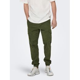 Only & Sons Cargohose ONLY & SONS "ONSCARTER LIFE CARGO CUFF 0013 PANT NOOS", Herren, Gr. 28, L&auml;nge 32, gr&uuml;n (olive night), Web, Obermaterial: 98% Baumwolle, 2% Elasthan, unifarben, normal, Hosen Cargohose