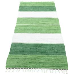 Teppich Theko "Stripe Cotton, handgewebt" Gr. 11, gr&uuml;n (dunkelgr&uuml;n), B:90cm H:5mm L:160cm, Baumwolle, Teppiche, Teppich, Flachgewebe, gestreift, reine Baumwolle, mit Fransen, auch als L&auml;ufer