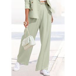 Palazzohose Lascana, Damen, Gr. 44, N-Gr, gr&uuml;n (schilfgr&uuml;n), Stoff, Obermaterial: 64% Polyester, 32% Viskose, 4% Elasthan, unifarben, figurumspielend lang, Hosen Palazzohose, im Business-Look, elegante Anzughose mit Taschen, Topseller