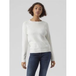 V&eacute;ro Moda Rundhalspullover VERO MODA "VMDOFFY LS O-NECK BLOUSE GA NOOS", Damen, Gr. L, wei&szlig; (snow wei&szlig; melange), Strick, Obermaterial: 94% Polyester, 3% Elasthan, 3% Nylon, meliert, regular fit normal, Rundhals, Rippb&uuml;ndchen, Pullover Rundhalspullover, Materialmix, regular fit