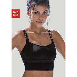 active by Lascana Sport-BH LASCANA ACTIVE, Damen, Gr. 75, Cup C, schwarz, Microtouch, Obermaterial: 76% Polyamid, 24% Elasthan, BHs Sport-BH, ohne B&uuml;gel in Longform mit schimmerndem Unterbrustband