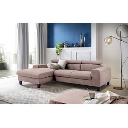Ecksofa COTTA "Morven L-Form mit Kopfteilverstellung", braun (mud), B:244cm H:72cm T:166cm, Microfaser PRIMABELLE (100% Polyester);Flachgewebe (100% Polyester);Samtvelours (100% Polyester), Sofas, Ecksofa, wahlweise mit Bettfunktion, Bettkasten & Wireless-Charger