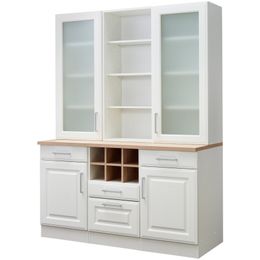 K&uuml;chenbuffet KOCHSTATION "KS-Stockholm", wei&szlig; (wei&szlig;, wei&szlig;), B:150cm H:200cm T:60cm, Holzwerkstoff, MDF, Schr&auml;nke, K&uuml;chenbuffet, hochwertige MDF-Fronten, 2 Glasrahment&uuml;ren, 200 cm hoch, viel Stauraum