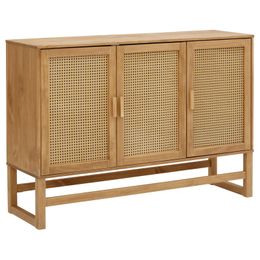 Sideboard OTTO HOME "Linz", gelb (honigfarben), B:128cm H:90cm T:38cm, FSC-zertifiziertes Massivholz, Sideboards, Sideboard, Kommode mit Rattangeflecht auf den T&uuml;rfronten, aus Massivholz