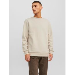 Jack & Jones Sweatshirt JACK & JONES "JJEBRADLEY mit Rippb&uuml;ndchen f&uuml;r Alltag und Freizeit", Herren, Gr. XS, gelb (moonbeam), angeraute Sweatware, Obermaterial: 61% Polyester, 39% Baumwolle, unifarben, relaxed fit normal, Rundhals, Rippb&uuml;ndchen, Sweatshirts Sweatshirt, Materialmix, relaxed fit