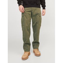 Jack & Jones Cargohose JACK & JONES "JPSTKARL JJHARLOW CARGO NOOS", Herren, Gr. 30, L&auml;nge 34, gr&uuml;n (dusty olive), Web, Obermaterial: 98% Baumwolle, 2% Elasthan, unifarben, loose fit normal, Hosen Cargohose