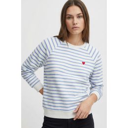 Sweatshirt Pieces "PCGRETA LS EMB UB SWEAT FC", Damen, Gr. XL, cloud dancer stripes:hydrangea, heart emb, Sweatware, Obermaterial: 78% Baumwolle, 22% Polyester, gestreift, regular fit normal, Rundhals, Rippb&uuml;ndchen, Sweatshirts Sweatshirt