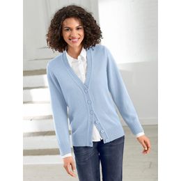 Strickjacke Casual Looks, Damen, Gr. 52, blau (eisblau), 50% Baumwolle, 50% Polyacryl, unifarben, figurumspielend, Strickjacken Strickjacke