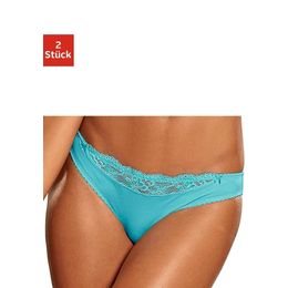 Slip Nuance, Damen, Gr. 44/46, 2 Stk., blau (2xt&uuml;rkis), Microfaser, Obermaterial: 85% Polyamid, 15% Elasthan, k&ouml;rpernah, Unterhosen Slip, mit Spitzeneinsatz vorne, Topseller
