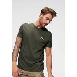 Rundhalsshirt Alpha Industries "BASIC T SMALL LOGO", Herren, Gr. M, gr&uuml;n (schwarz olive), Single Jersey, Obermaterial: 100% Baumwolle, bedruckt, schmal normal, Rundhals, eingesetzt gerader Abschluss, Shirts Rundhalsshirt, Baumwolle, regular fit, Topseller