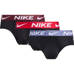 Hipster NIKE UNDERWEAR "HIP BRIEF 3PK", Herren, Gr. XXL, 3 Stk., blk wrld indg, uni rot, drk tm rot wb, Jersey, Obermaterial: 92% Polyester, 8% Elasthan, kontrastfarbene Details, unifarben, k&ouml;rpernah, Unterhosen Hipster, mit NIKE Logo-Elastikbund