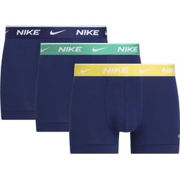 Trunk NIKE UNDERWEAR "TRUNK 3PK", Herren, Gr. S, 3 Stk., blau void lghtning, stdim grn, bl voi, Jersey, Obermaterial: 95% Baumwolle, 3% sonstige Fasern, 2% Elasthan, kontrastfarbene Details, unifarben, k&ouml;rpernah, Unterhosen Trunk, mit farbigem NIKE Logo-Elastikbund