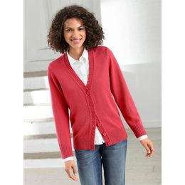 Strickjacke Casual Looks, Damen, Gr. 46, rot (korallenrot), 50% Baumwolle, 50% Polyacryl, unifarben, figurumspielend, Strickjacken Strickjacke
