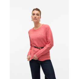 V&eacute;ro Moda Rundhalspullover VERO MODA "VMDOFFY LS O-NECK BLOUSE GA NOOS", Damen, Gr. XL, rot (high risk rot melange), Strick, Obermaterial: 94% Polyester, 3% Elasthan, 3% Nylon, meliert, regular fit normal, Rundhals, Rippb&uuml;ndchen, Pullover Rundhalspullover, Materialmix, regular fit