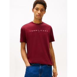 T-Shirt Tommy Jeans "TJM REG LINEAR LOGO TEE EXT", Damen, Gr. L, bunt (rot wine multi), Single Jersey, Obermaterial: 100% Baumwolle, Rundhals, Shirts T-Shirt