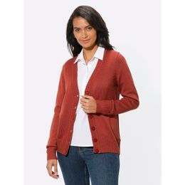 Strickjacke Casual Looks, Damen, Gr. 52, rot (rostrot), 50% Baumwolle, 50% Polyacryl, unifarben, figurumspielend, Strickjacken Strickjacke