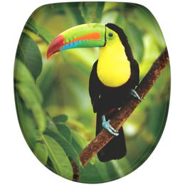 WC-Sitz Sanilo "Toucan", bunt, gelb, gr&uuml;n, B:37,7cm L:47cm, MDF - Mitteldichte Holzfaserplatte, WC-Sitze, WC-Sitz, mit Absenkautomatik, BxL: 37,7 x 42,0 - 47,0 cm