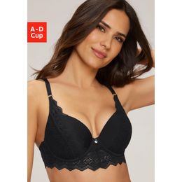 Push-up-BH s.Oliver "Romane", Damen, Gr. 80, Cup A, schwarz, Spitze, Obermaterial: 54% Polyamid, 37% Polyester, 9% Elasthan, BHs Push-up-BH, mit B&uuml;gel und graphischer Spitze in transparenter Optik, Dessous