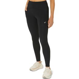 Lauftights asics "ROAD HIGH WAIST TIGHT", Damen, Gr. XL (46/48), N-Gr, schwarz (performance), Obermaterial: 78% Polyester, 22% Elasthan, kontrastfarbene Details, Hosen Lauftights, mit mehreren Taschen, elastisches Schlaufensystem, schnell trocknend