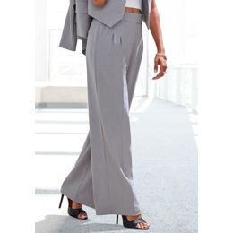 Palazzohose Lascana, Damen, Gr. 44, N-Gr, grau meliert, Stoff, Obermaterial: 64% Polyester, 32% Viskose, 4% Elasthan, meliert, figurumspielend lang, Hosen Palazzohose, im Business-Look, elegante Anzughose mit Taschen, Topseller