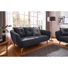 2,5-Sitzer Home Affaire "Baggio modern und romantisches Design, bequem", blau (dunkelblau), B:196cm H:80cm T:103cm, Sofas, 2 5-Sitzer, Zierkissen inklusive