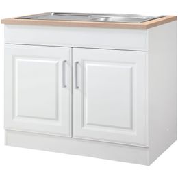 Sp&uuml;lenschrank KOCHSTATION "KS-Stockholm", wei&szlig; (wei&szlig;, wei&szlig;), B:100cm H:85cm T:60cm, Holzwerkstoff, MDF, Schr&auml;nke, Sp&uuml;lenschrank, hochwertige MDF-Fronten