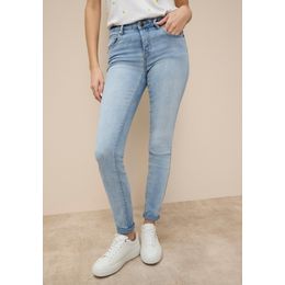 Skinny-fit-Jeans Tamaris, Damen, Gr. 34, N-Gr, blau (blau bleache), Denim/Jeans, Obermaterial: 74% Baumwolle, 24% Polyester, 2% Elasthan, unifarben, skinny fit lang, Jeans Skinny-fit-Jeans, schmale Beinweite, mit G&uuml;rtelschlaufenbund, mit Metallrei&szlig;verschluss