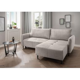 Ecksofa Home Affaire "Mara, L-Form, aktueller Cord Bezug und tolle Farben, schmale Armlehnen", beige, B:238cm T:174cm, 100% Polyester, Sofas, Ecksofa, whlw. mit Bettfunktion,Recamiere links/rechts montierbar, Breite 238cm