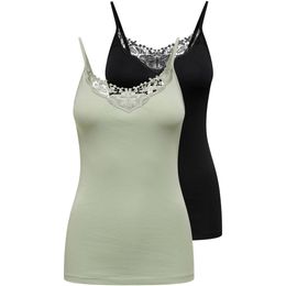 Spitzentop Only "ONLKIRA &ndash; Doppelpack mit Spitzendetail f&uuml;r feminine Looks", Damen, Gr. M (38), desert sage pack:schwarz, Jersey, Obermaterial: 100% Baumwolle, unifarben, figurbetont normal, V-Ausschnitt, Tops Spitzentop, figurbetont, modisch, Jersey, Baumwolle, V-Ausschnitt
