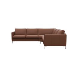Ecksofa FLEXLUX "Fiore, gleichschenklig, bequem durch hochwertigem Sitzaufbau", braun (old chesnut), B:249cm H:85cm T:92cm, 100% Echteder, Sofas, Ecksofa, schmale Armlehnen, super Sitzkomfort durch Kaltschaum, F&uuml;&szlig;e Alu