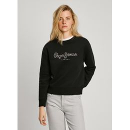 Sweatshirt Pepe Jeans "FRIDA", Damen, Gr. M, schwarz, Sweatware, Obermaterial: 100% Baumwolle, regular fit, Rundhals, Rippb&uuml;ndchen, Sweatshirts Sweatshirt
